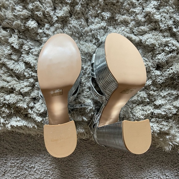 Public Desire | Shoes | Silver Metallic Open Toe Platform Block Heels ...